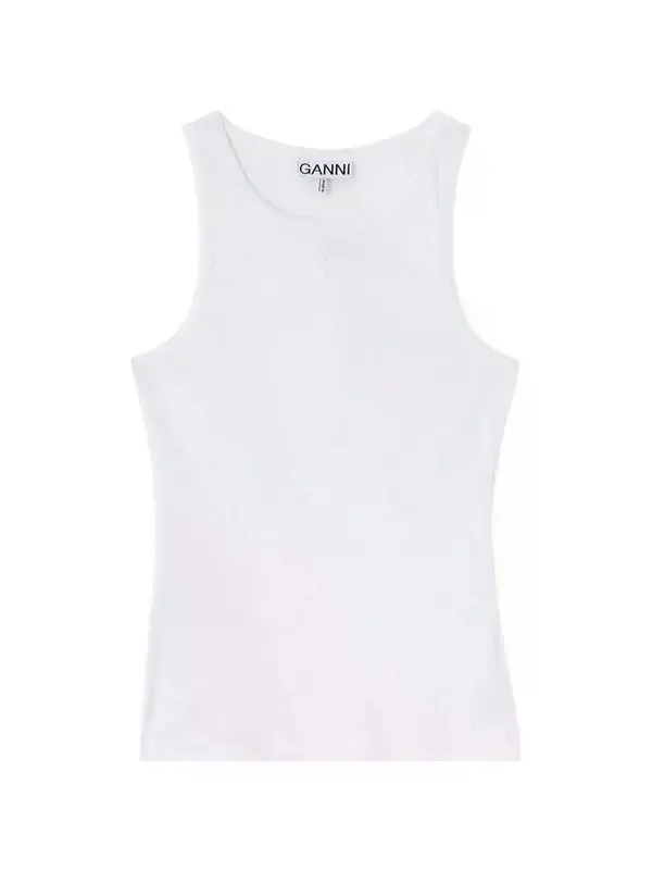 GANNI Logo-embroidered Ribbed Tank Top - White
