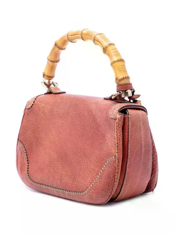 Gucci Leather Bamboo Satchel With Tassel Detail - Red