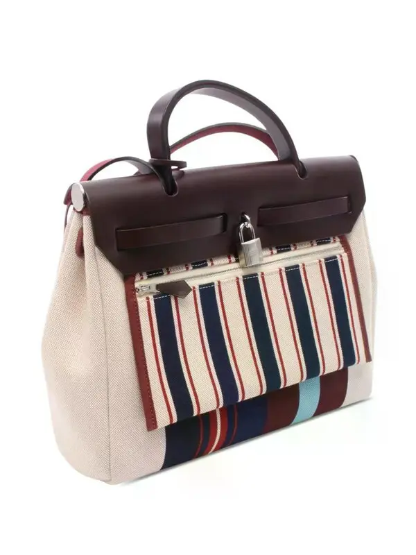 Hermès 2024 H Équipage Rayures Laquered Herbag Zip 31 Satchel