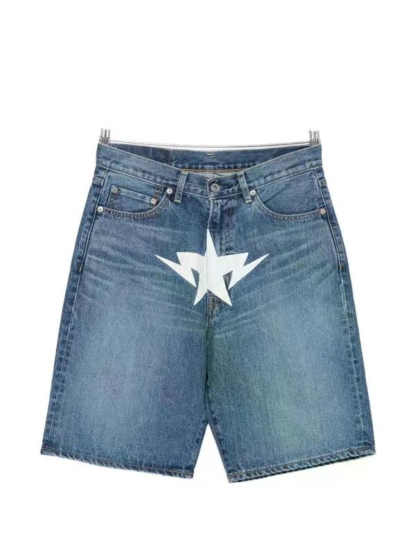 A BATHING APE Star-print Denim Shorts - Blue