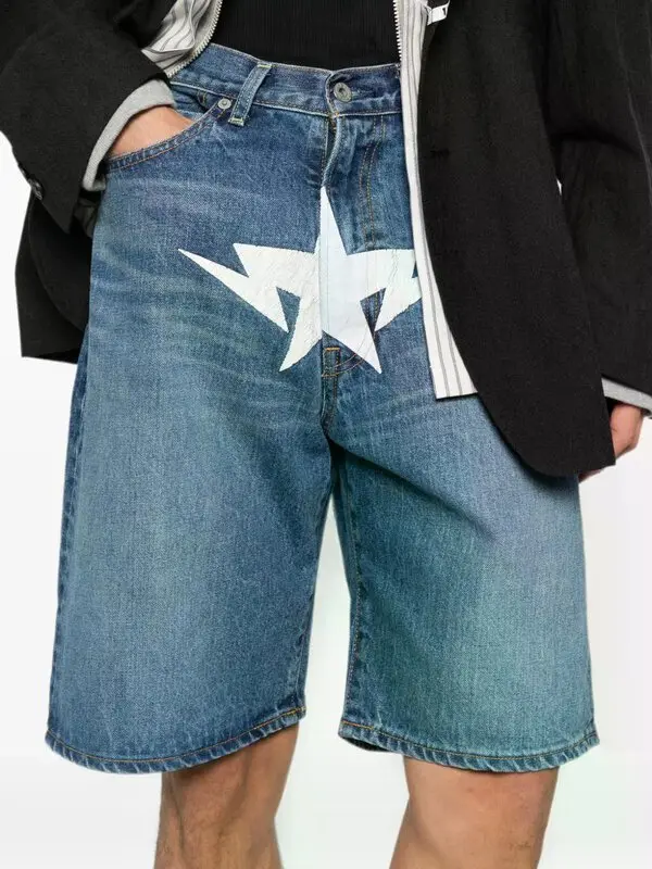 A BATHING APE Star-print Denim Shorts
