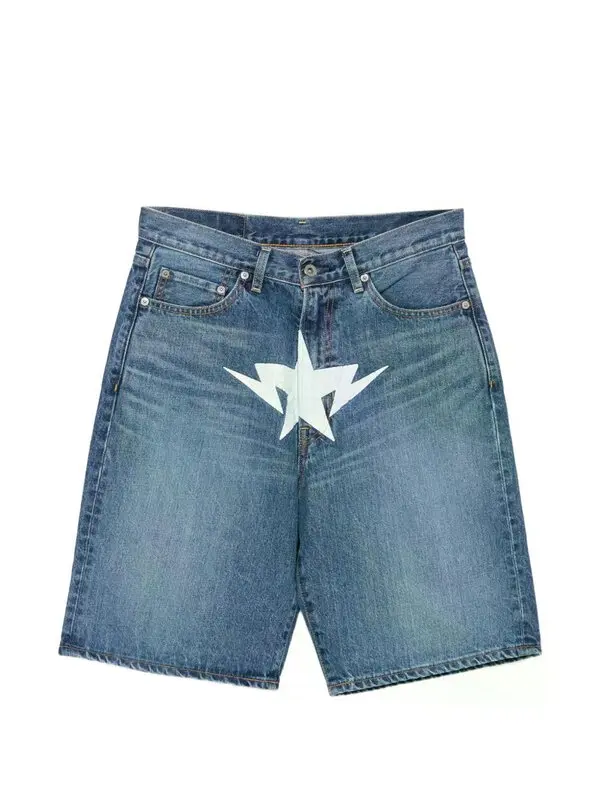 A BATHING APE Star-print Denim Shorts - Blue