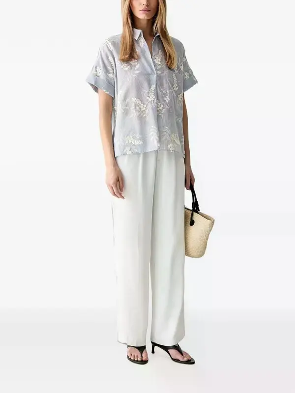VICOLO Striped Floral Embroidered Shirt