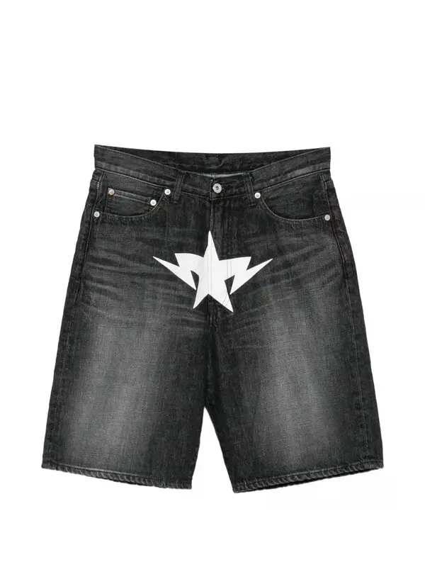 A BATHING APE Star-print Denim Shorts - Black