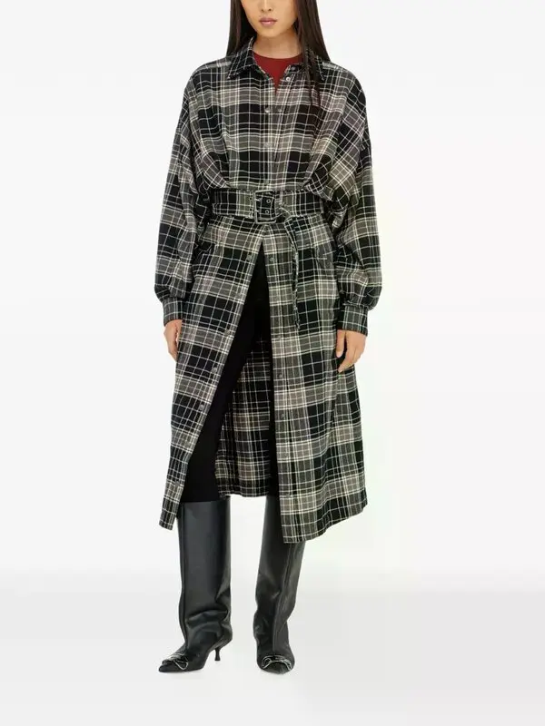 DIESEL® Midi Dress In Checked Flannel With Wide Belt