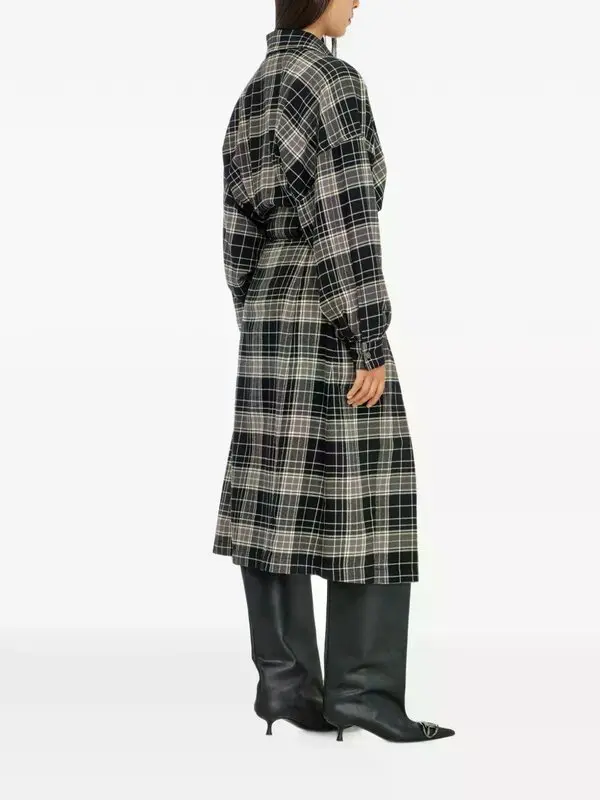 DIESEL® Midi Dress In Checked Flannel With Wide Belt