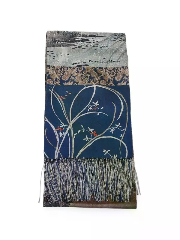PIERRE-LOUIS MASCIA Mixed-print Fringed Scarf - Blue