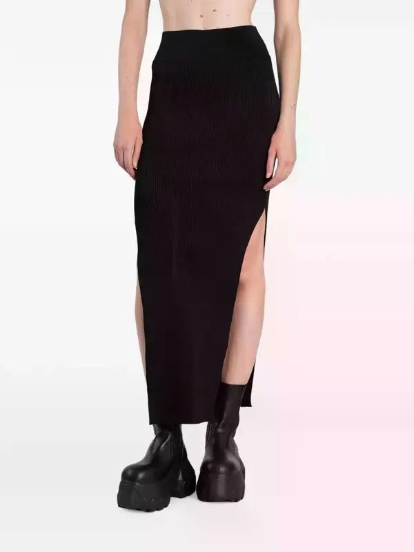 Rick Owens Ribbed Side-slit Maxi Skirt - Black