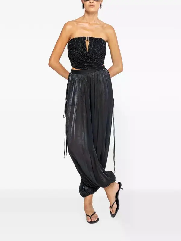 NISSA High-waisted Metallic Chiffon Wide-leg Trousers