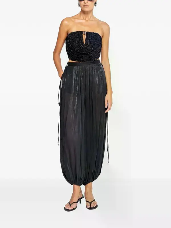 NISSA High-waisted Metallic Chiffon Wide-leg Trousers