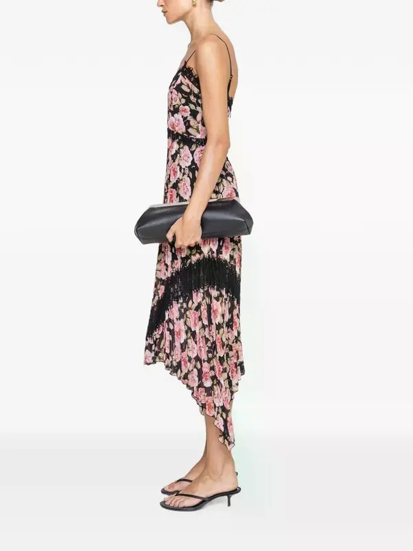 NISSA Pleated Floral Print Midi Dress With Lace Inserts
