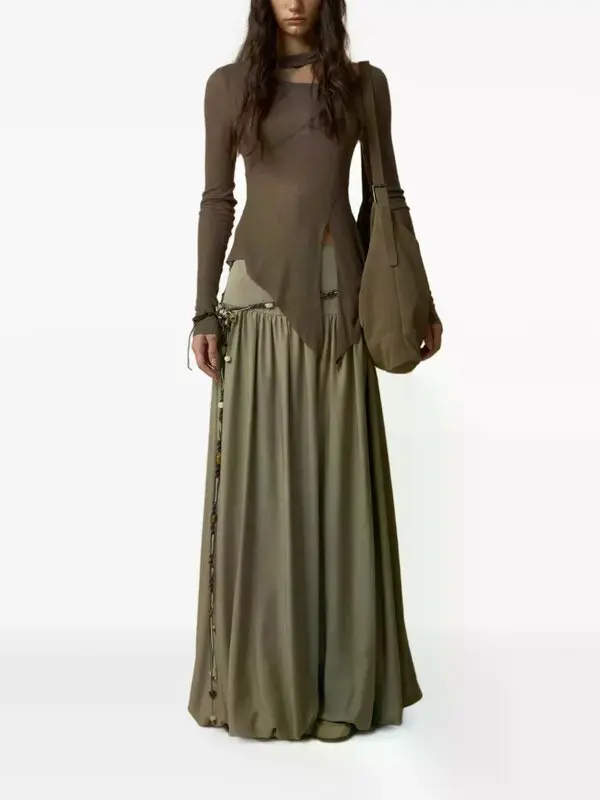 ELYWOOD Asymmetric Stitch-paneled Long-sleeved T-shirt - Brown
