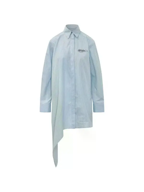 Off-White Asymmetric Striped Shirt Midi Dress - Blue