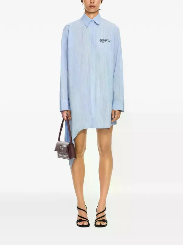 Off-White Asymmetric Striped Shirt Midi Dress - Blue