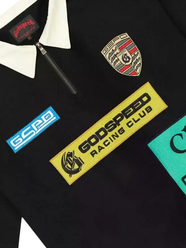 GODSPEED Logo-patch Quarter-zip Polo Shirt - Black