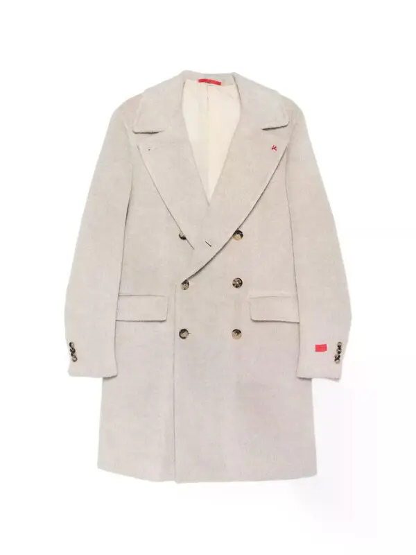 Isaia Double-breasted Coat With Notched Lapels - Neutrals