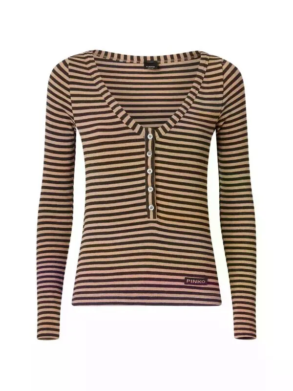Pinko Striped Ribbed-knit Long-sleeve T-shirt - Neutrals