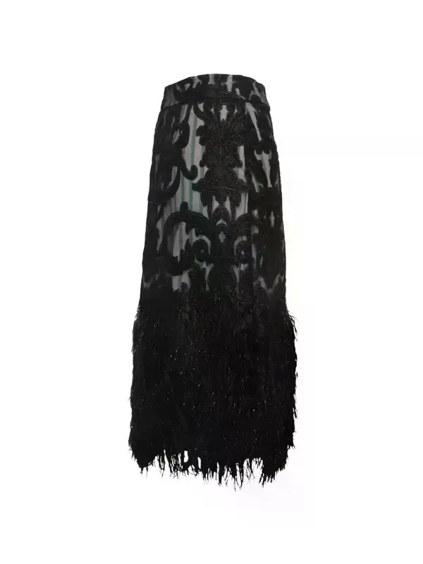 GANNI Striped Feather-trim Skirt - Black