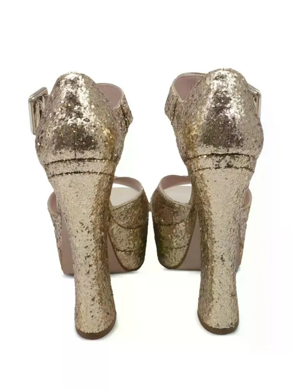 Miu Miu Glitter Platform Block Heel Mary Jane Sandals