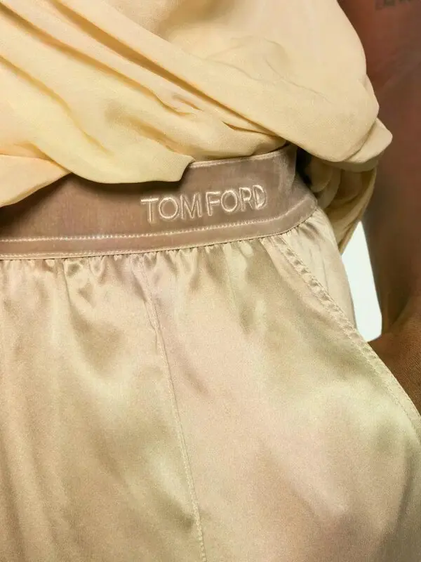 TOM FORD Silk Satin Trousers With Logo Waistband - Neutrals