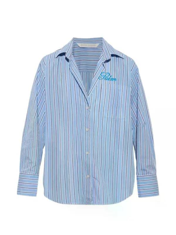 Palm Angels Striped Embroidered-logo Shirt - Blue