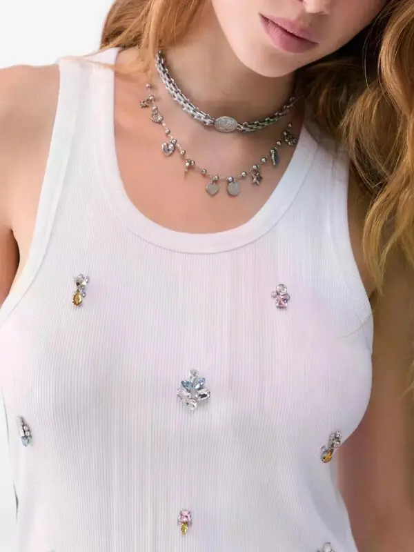 Liu Jo Embellished Cropped Ribbed Tank