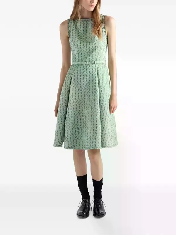 Prada Floral-print Duchess Dress - Green