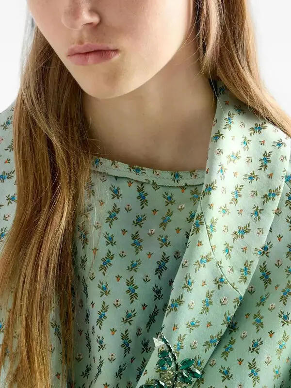 Prada Floral Print Duchess Fit And Flare Dress