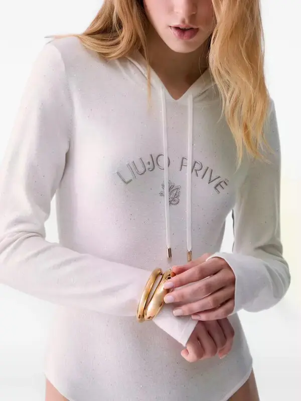 Liu Jo Hooded Knit Bodysuit With Sequined Logo