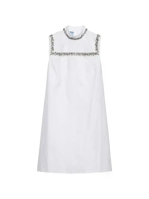 Prada Embroidered Old Reps Fabric Mini Dress - White