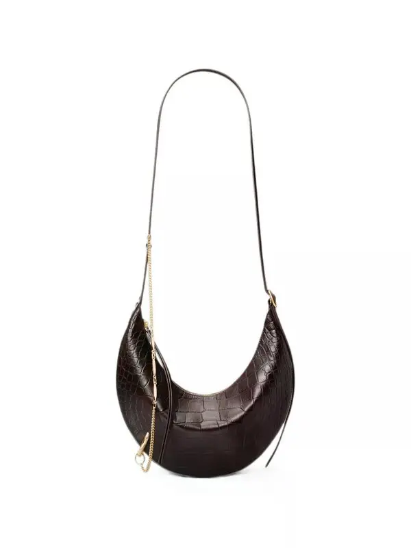 Tory Burch Pierced Croc-embossed Crossbody Bag - Brown