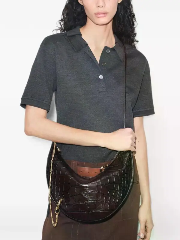 Tory Burch Pierced Croc-embossed Leather Crossbody Bag - Brown
