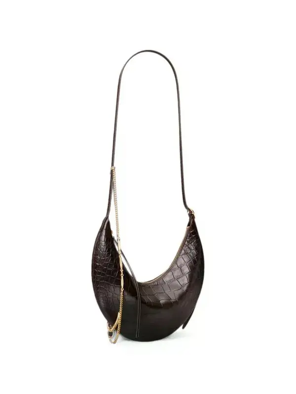 Tory Burch Pierced Croc-embossed Leather Crossbody Bag - Brown