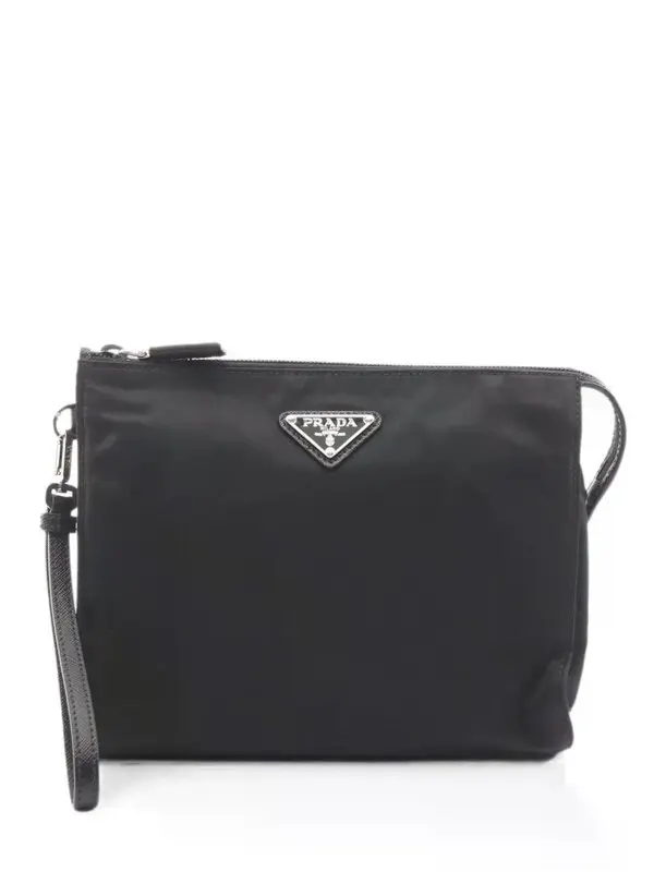 Prada Leather-trimmed Clutch Bag - Black