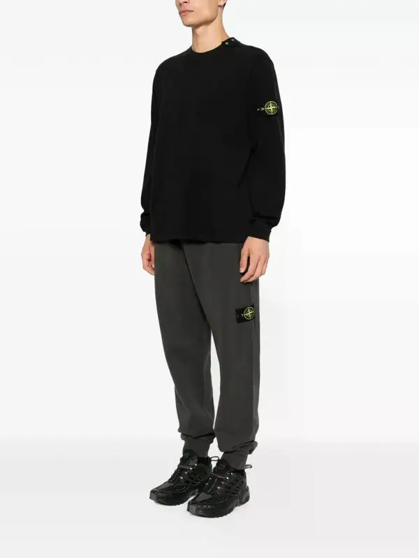 Stone Island Crew Neck Sweatshirt With Logo Patch - Black