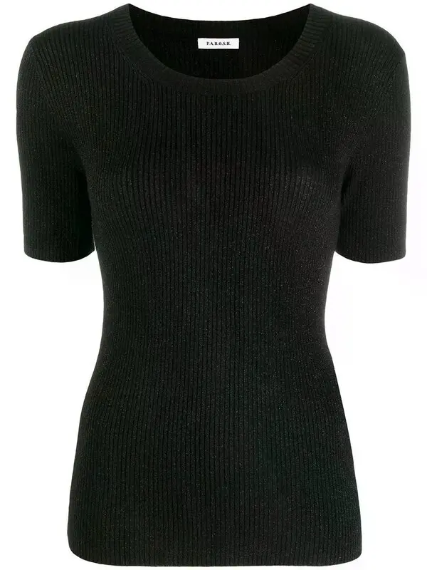 P.a.r.o.s.h Ribbed-knit Short-sleeve T-shirt - Black