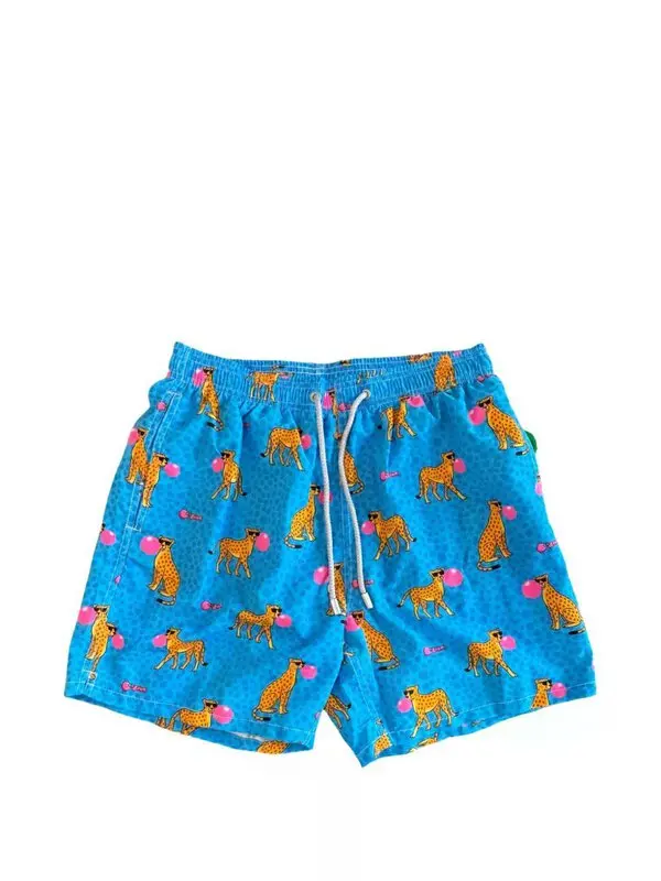 MC2 SAINT BARTH Cheetah-print Drawstring Swim Shorts - Blue