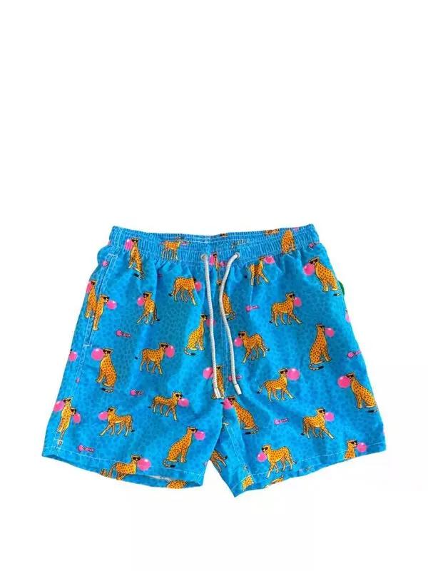 MC2 SAINT BARTH Cheetah Print Drawstring Swim Shorts - Blue