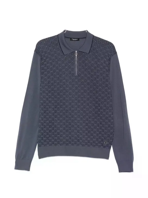 Stefano Ricci Geometric-pattern Zip-fastening Polo Shirt - Blue
