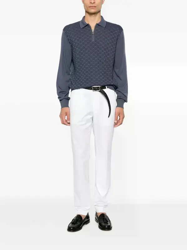 Stefano Ricci Geometric-pattern Zip-fastening Polo Shirt - Blue