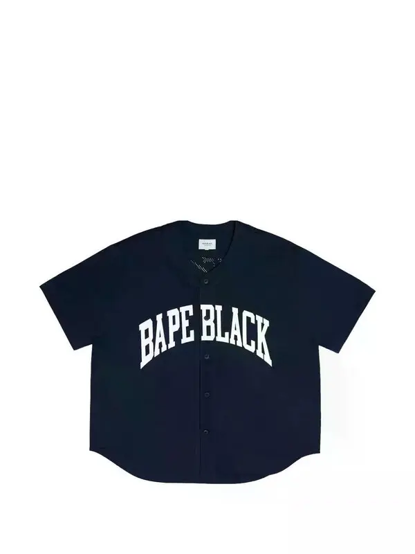 A BATHING APE Logo-print Collarless Shirt - Blue