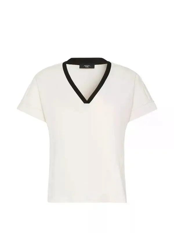 Max Mara Contrast-trim V-neck T-shirt - Neutrals
