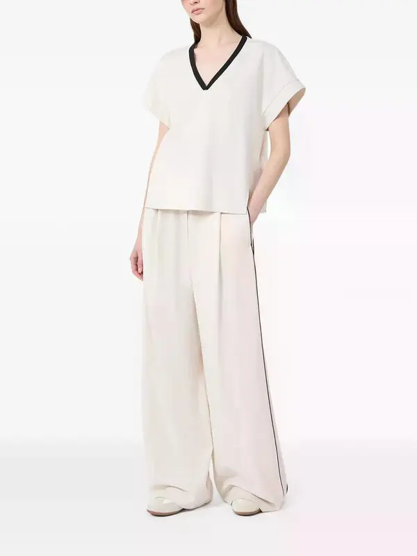 Max Mara Contrast Trim V-neck T-shirt - Neutrals