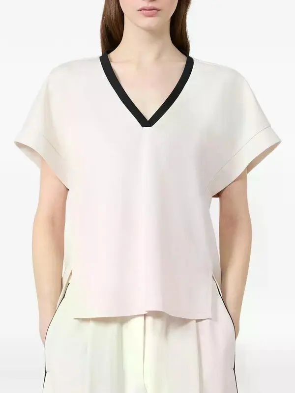 Max Mara Contrast Trim V-neck T-shirt - Neutrals
