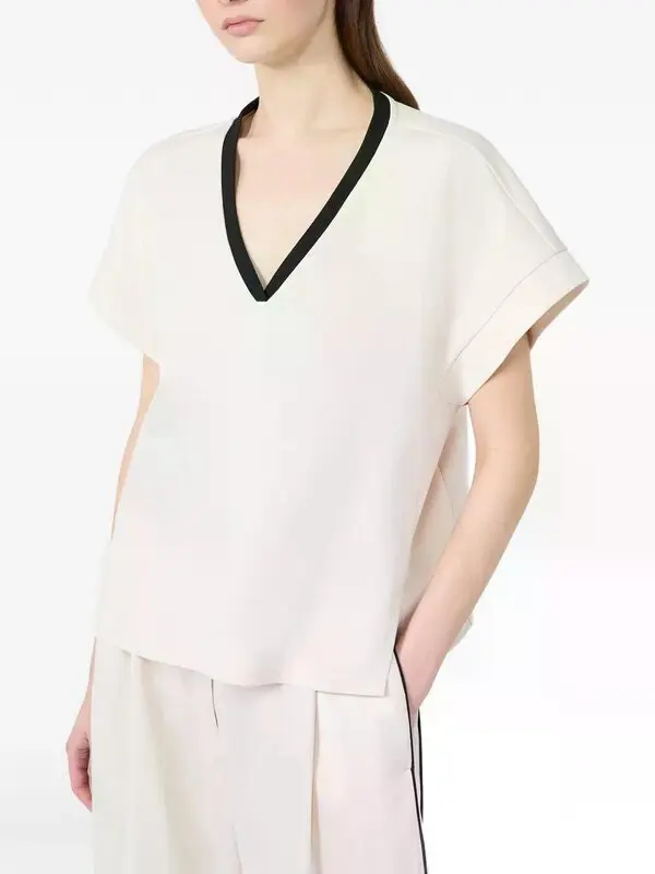 Max Mara Contrast Trim V-neck T-shirt - Neutrals