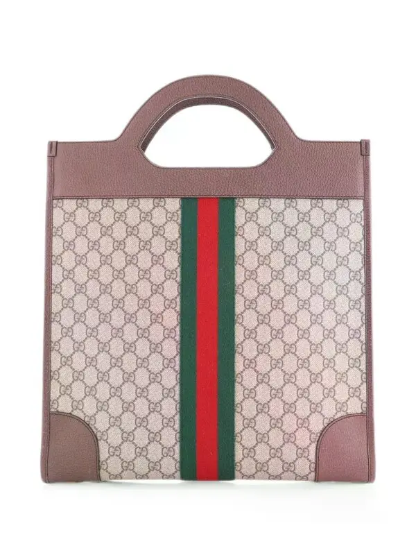 Gucci Ophidia Cut Out Handle Bag Gg Coated Canvas With Leather Large Satchel - Brown