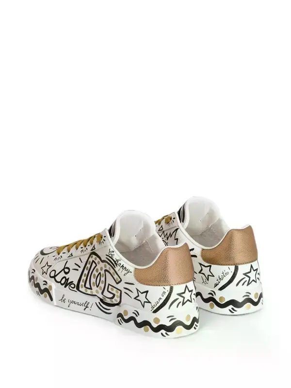 Dolce & Gabbana Hand-painted Calfskin Portofino Sneakers - White
