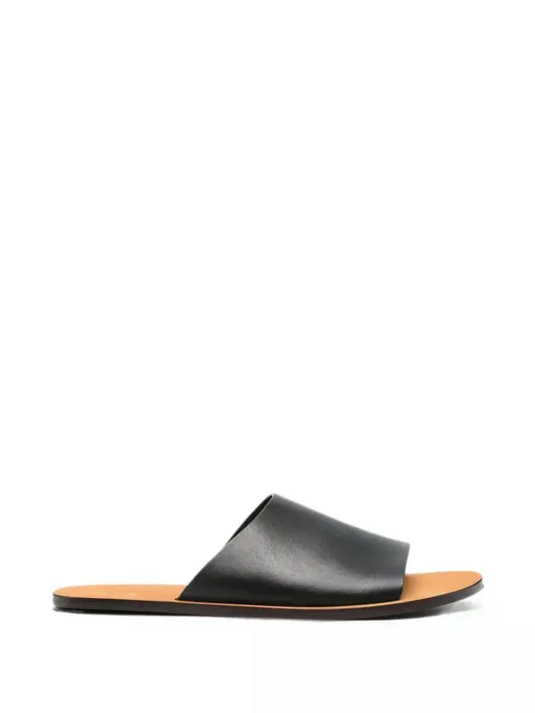 THE ROW Charlie Leather Flat Sandals - Black