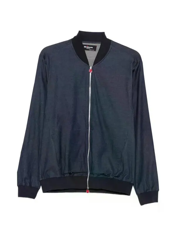 Kiton Zip-up Bomber Jacket With Denim Texture - Blue