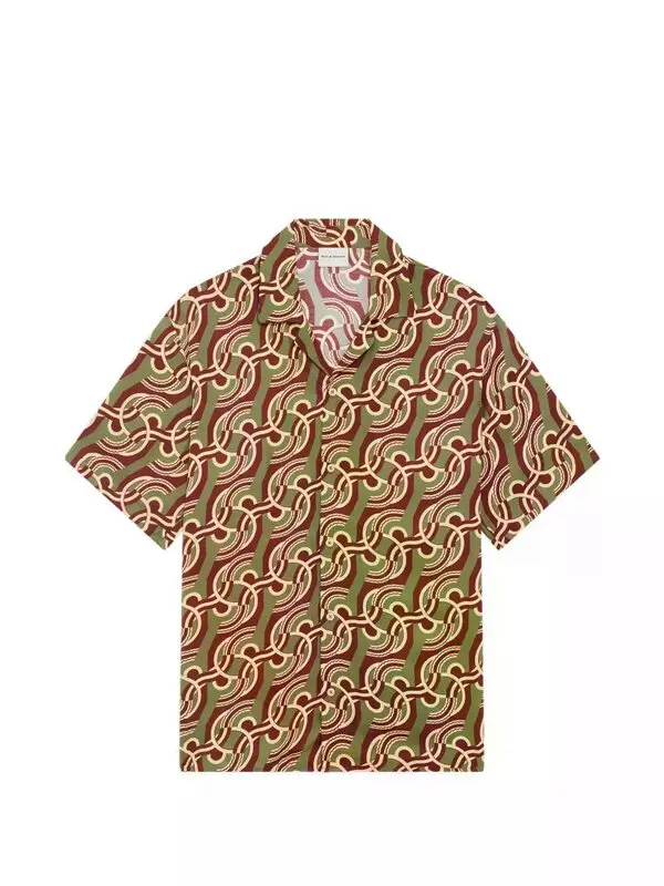 Drole De Monsieur Geometric-print Short-sleeve Shirt - Green